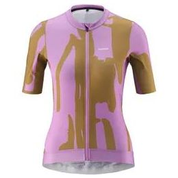 Radtrikot Gonso "Road Jersey Print W", Damen, Gr. 42, gemustert, 86% Polyester, 14% Elasthan, Rundhals, Trikots, Damen Fahrradtrikot, modernes Trikot mit 3-teiliger R&uuml;ckentasche