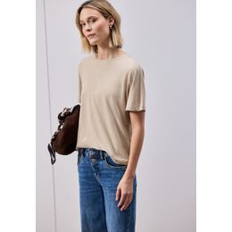 T-Shirt Street One, Damen, Gr. 34, cotton beige, Jersey, Obermaterial: 95% Viskose, 5% Elasthan, unifarben, regular fit normal, Rundhals, Shirts T-Shirt, mit Stretchanteil