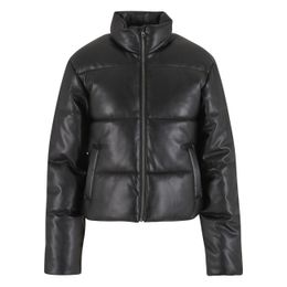 Allwetterjacke Urban Classics "Urban Classics Ladies Synthetic Leather Puffer Jacket", Damen, Gr. XS, schwarz, 100% Polyester, unifarben, normal, amerikanischer Ausschnitt, Jacken