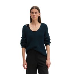 Marc O'Polo Strickpullover MARC O'POLO "aus Organic Cotton-Qualit&auml;t", Damen, Gr. L, blau (night sky), Obermaterial: 100% Baumwolle, unifarben, V-Ausschnitt, Pullover Strickpullover