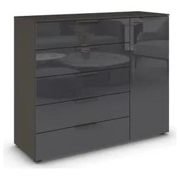 Schubkastenkommode Rauch "Kommode T&uuml;rkommode Sideboard Kombikommode FLIPP mit Glasfront", graphit, glas basalt, B:120cm H:100cm T:42cm, Holzwerkstoff, Sideboards, 1-t&uuml;rig mit 5 Schubladen und Soft-Close-Funktion sowie Glasfront