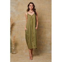 Jos&eacute;fine Leinenkleid "Louisa" in Khaki - 70% | Gr&ouml;&szlig;e L | Damen-kleider