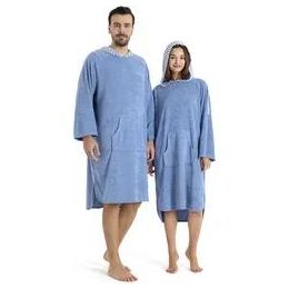 Badeponcho Kangaroos "Dalia Surfponcho, ideal f&uuml;r Sauna, Spa & im Urlaub" Gr. XXL, blau, L:128cm, Veloursfrottier, Hausm&auml;ntel, weich, Uni-Farben mit Streifen, leicht, Unisex, f&uuml;r Damen und Herren
