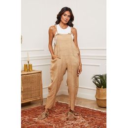 Fleur de Lin Leinen-Latzhose "Corida" in Beige - 76% | Gr&ouml;&szlig;e XL | Damenhosen