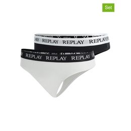 Anson Replay Underwear 2er-Set: Strings in Schwarz/ Wei&szlig; - 43% | Gr&ouml;&szlig;e M | Damen-unterteile