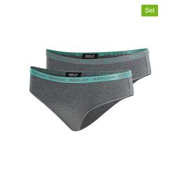 Anson Replay Underwear 2er-Set: Slips in Grau/ T&uuml;rkis - 47% | Gr&ouml;&szlig;e XL | Damen-unterteile