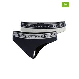 Anson Replay Underwear 2er-Set: Strings in Schwarz/ Grau - 52% | Gr&ouml;&szlig;e M | Damen-unterteile
