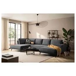 Wohnlandschaft Home Affaire "TVINNU, moderne U-Form, Couch in Cord oder Webstoff in Leinenoptik", anthrazit, B:354cm H:83cm T:193cm, Sofas, Wohnlandschaft, Recamiere rechts/links, schwarze Metallf&uuml;&szlig;e, bequeme Sitz-/Liegefl&auml;che