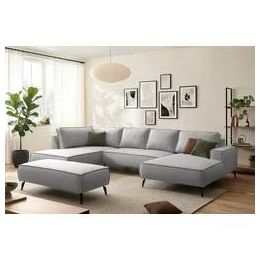 Wohnlandschaft Home Affaire "mit Hocker, TVINNU, moderne U-Form in Cord oder Leinenoptik", silbergrau, B:354cm H:83cm T:193cm, Sofas, Wohnlandschaft, Recamiere rechts/links, stellbar zum Schlafsofa (Krokodilverbinder)