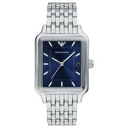Quarzuhr Emporio Armani, edelstahlfarben, blau, Armbanduhren, Herren, Quarzuhr, Armbanduhr, Damenuhr, Herrenuhr, Edelstahlarmband, analog, Tag