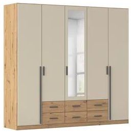 Kleiderschrank Rauch "Schrank Garderobe Ankleide GAMMA Breiten 91/136/181/226/271/315/360 cm", eiche artisan, beige (champagner), griffstangen graumetallic, B:226cm H:210cm T:54cm, Holzwerkstoff, Schr&auml;nke, Kleiderschrank, verschiedene Griff-Varianten, mit Spiegel TOPSELLER MADE IN GERMANY, Topseller