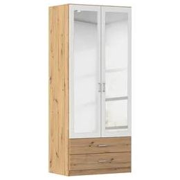 Kleiderschrank Rauch "Schrank Garderobe Ankleide GAMMA Breiten 91/136/181/226/271/315/360 cm", eiche artisan, alpinwei&szlig;, griffe alu, B:91cm H:210cm T:54cm, Holzwerkstoff, Schr&auml;nke, Kleiderschrank, verschiedene Griff-Varianten, mit Spiegel TOPSELLER MADE IN GERMANY, Topseller