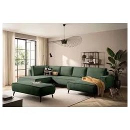Wohnlandschaft Home Affaire "mit Hocker, TVINNU, moderne U-Form in Cord oder Leinenoptik", dunkelgr&uuml;n, B:354cm H:83cm T:193cm, Sofas, Wohnlandschaft, Recamiere rechts/links, stellbar zum Schlafsofa (Krokodilverbinder)