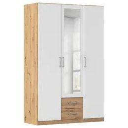 Kleiderschrank Rauch "Schrank Garderobe Ankleide GAMMA Breiten 91/136/181/226/271/315/360 cm", eiche artisan, alpinwei&szlig;, griffe chrom, B:136cm H:210cm T:54cm, Holzwerkstoff, Schr&auml;nke, Kleiderschrank, verschiedene Griff-Varianten, mit Spiegel TOPSELLER MADE IN GERMANY, Topseller