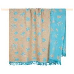 Wohndecke Pad "Palm Tree", sand, B:150cm L:200cm, Obermaterial: 70% Baumwolle, 30% Polyacryl, Wohndecken, Wohndecke, Made in Europe