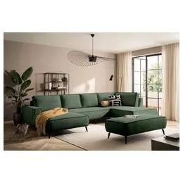 Wohnlandschaft Home Affaire "mit Hocker, TVINNU, moderne U-Form in Cord oder Leinenoptik", dunkelgr&uuml;n, B:354cm H:83cm T:193cm, Sofas, Wohnlandschaft, Recamiere rechts/links, stellbar zum Schlafsofa (Krokodilverbinder)