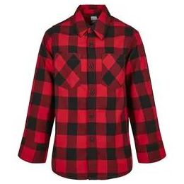 Langarm-Poloshirt Urban Classics "Urban Classics Herren Boys Checked Flanell Shirt", M&auml;dchen, Gr. 134/140, schwarz, rot, 100% Baumwolle, kariert, normal, amerikanischer Ausschnitt, Shirts