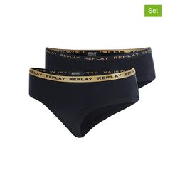 Anson Replay Underwear 2er-Set: Pantys in Schwarz/ Gold - 47% | Gr&ouml;&szlig;e XL | Damen-unterteile