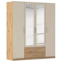 Kleiderschrank Rauch "Schrank Garderobe Ankleide GAMMA Breiten 91/136/181/226/271/315/360 cm", eiche artisan, beige (champagner), griffe chrom, B:181cm H:210cm T:54cm, Holzwerkstoff, Schr&auml;nke, Kleiderschrank, verschiedene Griff-Varianten, mit Spiegel TOPSELLER MADE IN GERMANY, Topseller