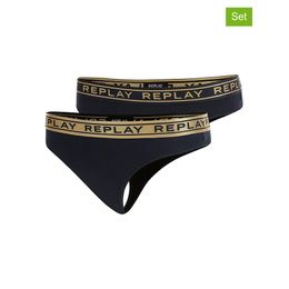 Anson Replay Underwear 2er-Set: Strings in Schwarz/ Gold - 52% | Gr&ouml;&szlig;e XS | Damen-unterteile