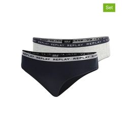 Anson Replay Underwear 2er-Set: Slips in Grau/ Schwarz - 47% | Gr&ouml;&szlig;e S | Damen-unterteile