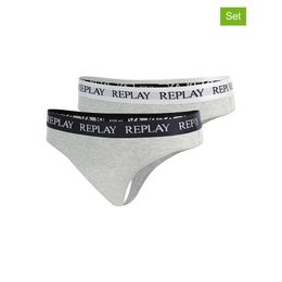 Anson Replay Underwear 2er-Set: Strings in Grau - 47% | Gr&ouml;&szlig;e XL | Damen-unterteile