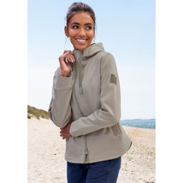 Softshelljacke ELBSAND, Damen, Gr. S (36), khaki, Web, Obermaterial: 85% Polyester, 15% Elasthan. Futter: 100% Polyester, h&uuml;ftlang, Jacken Softshelljacke, mit verstellbarer Kapuze