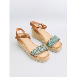 Bellucci Keilsandaletten in Camel/ Hellblau - 66% | Gr&ouml;&szlig;e 41 | Damen-sandalen