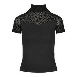 T-Shirt Urban Classics "Urban Classics Damen Ladies Flock Lace Turtleneck Tee", Damen, Gr. 4XL, schwarz, 95% Baumwolle, 5% Elasthan, unifarben, slim fit, amerikanischer Ausschnitt, Shirts T-Shirt