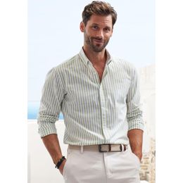 Langarmhemd John Devin "Regular Fit", Herren, Gr. M (39/40), N-Gr, gr&uuml;n (hellgr&uuml;n, gestreift), Web, Obermaterial: 100% Baumwolle, gestreift, regular fit normal, Rundhals, Manschette, Hemden, Streifenhemd mit Button-down-Kragen, aus reiner Baumwolle