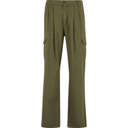 Cargohose Urban Classics "Urban Classics Wide Pleated Cargo Pants", Damen, Gr. 33, Normalgr&ouml;&szlig;en, lightolive, 80% Baumwolle, 18% Polyester, 2% Elasthan, unifarben, relaxed fit, Hosen Cargohose