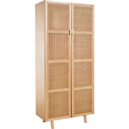 Highboard "Lina", beige (naturfarben), B:80cm H:180cm T:42cm, FSC-zertifizierter Holzwerkstoff, LeGer Home by Lena Gercke, Sideboards, Highboard, Mit Rattan Einsatz, 4 Innenf&auml;cher, teilmassiv, Topseller