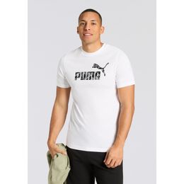 T-Shirt Puma "ESS CAMO TEE", Herren, Gr. M, wei&szlig; (Puma wei&szlig;), Jersey, Obermaterial: 100% Baumwolle, tarnfarben, regular fit normal, Rundhals, Shirts T-Shirt, gerade Passform, Kurzarm, f&uuml;r Alltag und Freizeit