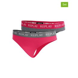 Anson Replay Underwear 2er-Set: Strings in Pink/ Grau - 43% | Gr&ouml;&szlig;e S | Damen-unterteile