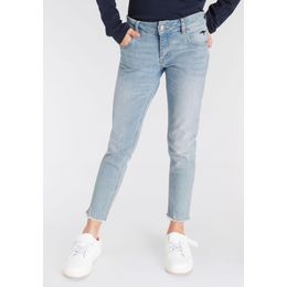 7/8-Jeans Kangaroos "Stretch-Jeans mit Logo-Stickerei", M&auml;dchen, Gr. 170, N-Gr, blau (jeansblau), Denim/Jeans, Obermaterial: 98% Baumwolle, 2% Elasthan, unifarben, schmal 7/8-L&auml;nge, Jeans, schmale Passform, geschnittene Kante, niedrige Leibh&ouml;he