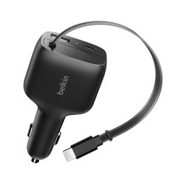 Belkin USB-Ladeger&auml;t "BoostCharge Kfz-Lader mit einziebarem Kabel (75 W)", schwarz, B:10,5cm H:3,5cm T:10,5cm, Ladeger&auml;te, USB-Ladeger&auml;t