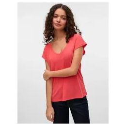V&eacute;ro Moda V-Shirt VERO MODA "VMFILLI SS V-NECK TEE GA NOOS", Damen, Gr. M, rosa (dubarry), Jersey, Obermaterial: 70% Modal, 30% Polyester, unifarben, relaxed fit normal, V-Ausschnitt, Shirts, Materialmix, relaxed fit