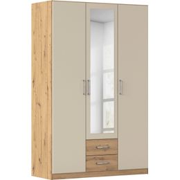 Kleiderschrank Rauch "Schrank Garderobe Ankleide GAMMA Breiten 91/136/181/226/271/315/360 cm", eiche artisan, beige (champagner), griffe chrom, B:136cm H:210cm T:54cm, Holzwerkstoff, Schr&auml;nke, Kleiderschrank, verschiedene Griff-Varianten, mit Spiegel TOPSELLER MADE IN GERMANY