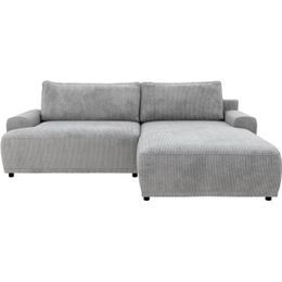 Ecksofa Trendmanufaktur "Fordon, Schlafsofa mit Bettkasten, Couch in L-Form, Breite 250 cm", blau (betongrau), B:250cm H:82cm T:167cm, 92% Polyester, 8% Polyamide, Sofas, Ecksofa, in Cordstoff HYPER, betongrau, Recamiere rechts