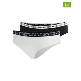Anson Replay Underwear 2er-Set: Slips in Wei&szlig;/ Schwarz - 47% | Gr&ouml;&szlig;e XL | Damen-unterteile