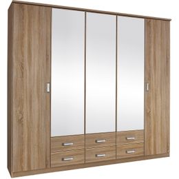 Kleiderschrank Rauch "Schrank Dreht&uuml;renschrank Garderobe Ankleide Schlafzimmerschrank GANDRA", beige (struktureichefarben hell uni), B:226cm H:212cm T:54cm, Holzwerkstoff, Schr&auml;nke, Kleiderschrank, mit Oberkranz und voll aufgelegtem Spiegel MADE IN GERMANY