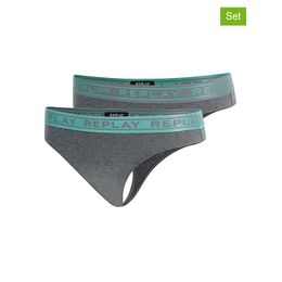 Anson Replay Underwear 2er-Set: Strings in Grau - 52% | Gr&ouml;&szlig;e L | Damen-unterteile