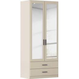Kleiderschrank Rauch "Schrank Garderobe Ankleide GAMMA Breiten 91/136/181/226/271/315/360 cm", beige (champagner), griffstangen graumetallic, B:91cm H:210cm T:54cm, Holzwerkstoff, Schr&auml;nke, Kleiderschrank, verschiedene Griff-Varianten, mit Spiegel TOPSELLER MADE IN GERMANY