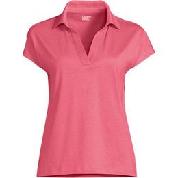 LANDS' END Supima-Poloshirt mit V-Ausschnitt, Damen,  Pink, Baumwolle, by Lands' End