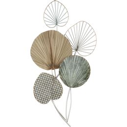 Wanddekoobjekt Gilde "Wandrelief 5 Bl&auml;tter", beige (natur), B:48cm H:90cm T:6cm, Metall, Wanddekoobjekte, Wanddekoobjekt, Wanddeko Bilder Metall, 3D, Blumen Bl&auml;tter