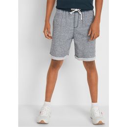 Sweatbermudas bonprix, Jungen, Gr. 146, N-Gr, blau (dunkelblau meliert), Obermaterial: 60% Baumwolle, 40% Polyester. Besatz: 95% Baumwolle, 5% Elasthan, loose fit, Hosen Sweatbermudas, aus Baumwolle und Polyester, lockere Passform, mit gekrempeltem Saum