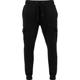 Cargohose Urban Classics "Urban Classics Herren Fitted Cargo Sweatpants", Herren, Gr. L, US-Gr&ouml;&szlig;en, schwarz, 80% Baumwolle, 20% Polyester, unifarben, slim fit, Hosen Cargohose