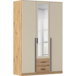 Kleiderschrank Rauch "Schrank Garderobe Ankleide GAMMA Breiten 91/136/181/226/271/315/360 cm", eiche artisan, beige (champagner), griffstangen graumetallic, B:136cm H:210cm T:54cm, Holzwerkstoff, Schr&auml;nke, Kleiderschrank, verschiedene Griff-Varianten, mit Spiegel TOPSELLER MADE IN GERMANY
