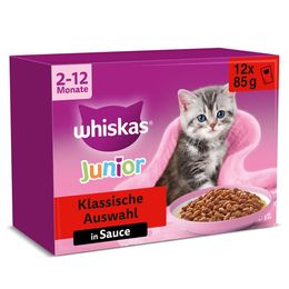 whiskas Multipack Junior Klassische Auswahl in Sauce Katzen-Nassfutter f&uuml;r K&auml;tzchen 12x85g