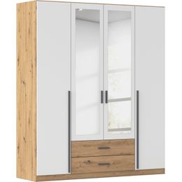 Kleiderschrank Rauch "Schrank Garderobe Ankleide GAMMA Breiten 91/136/181/226/271/315/360 cm", eiche artisan, alpinwei&szlig;, griffstangen graumetallic, B:181cm H:210cm T:54cm, Holzwerkstoff, Schr&auml;nke, Kleiderschrank, verschiedene Griff-Varianten, mit Spiegel TOPSELLER MADE IN GERMANY